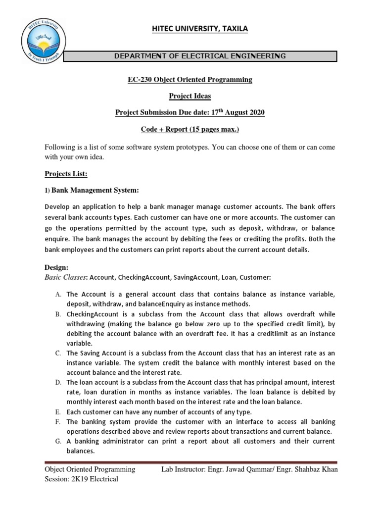 OOP Projects Ideas | PDF | Overdraft | Banks