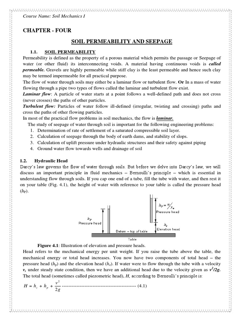 Chapter - Four Soil Permeability and Seepage | PDF | Soil Mechanics | Permeability (Earth Sciences)