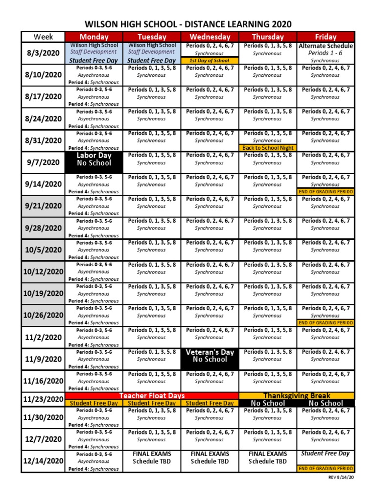 School Calendar 2020-21 Rev 2020-08-14 PDF | PDF