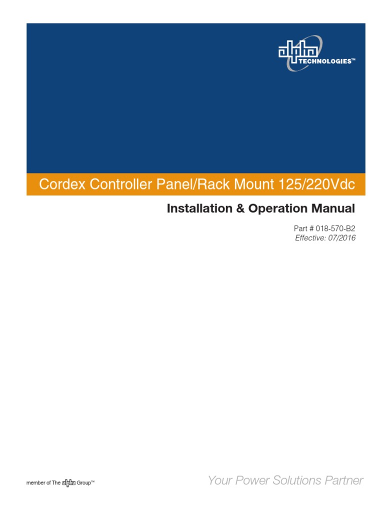 Cordex Controller Panel/Rack Mount 125/220Vdc: Installation & Operation ...