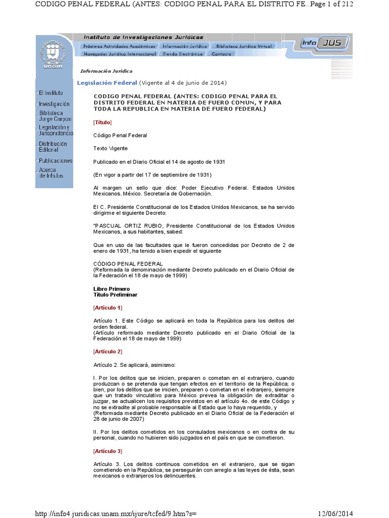 Codigo Penal Federal Mexicano PDF | PDF | Derecho penal | Castigos