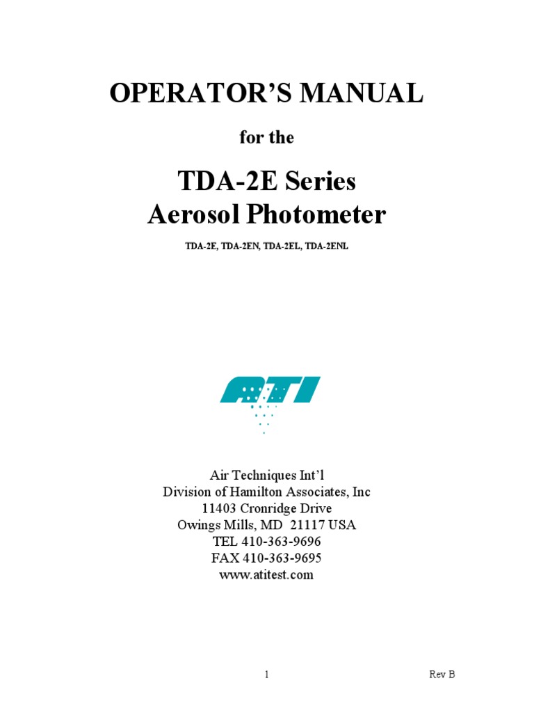 TDA-2E Aerosol Photometer Manual | PDF | Particulates | Vacuum Tube