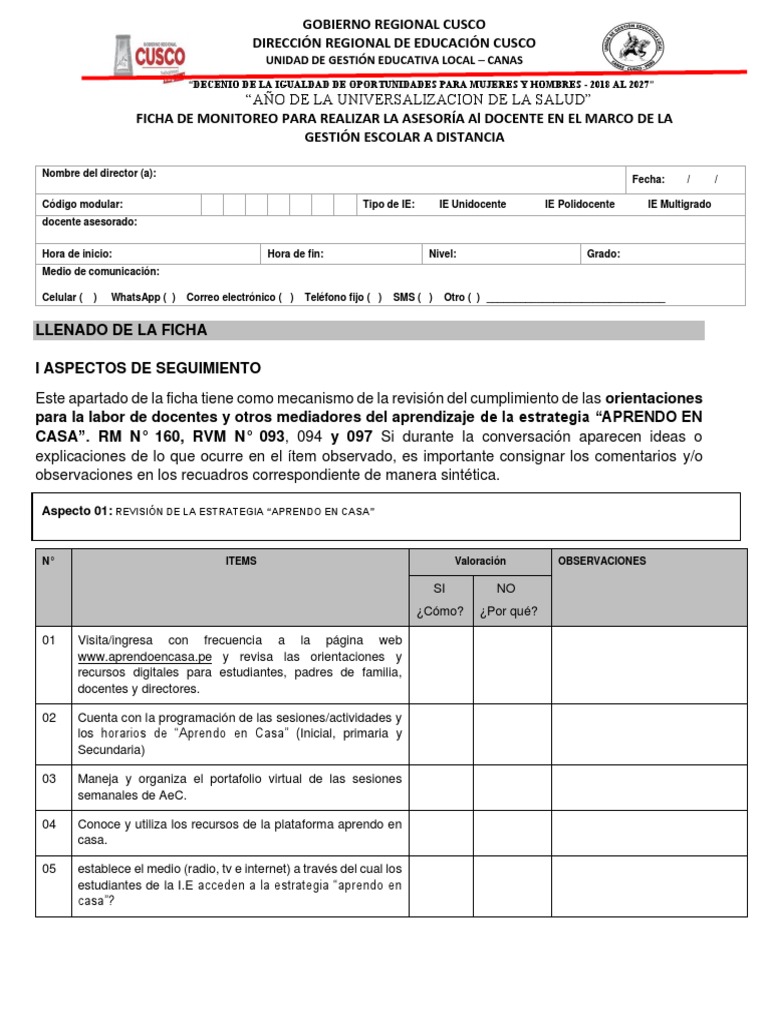 Oficial Ficha de Monitoreo PDF | PDF | Evaluación | Aprendizaje