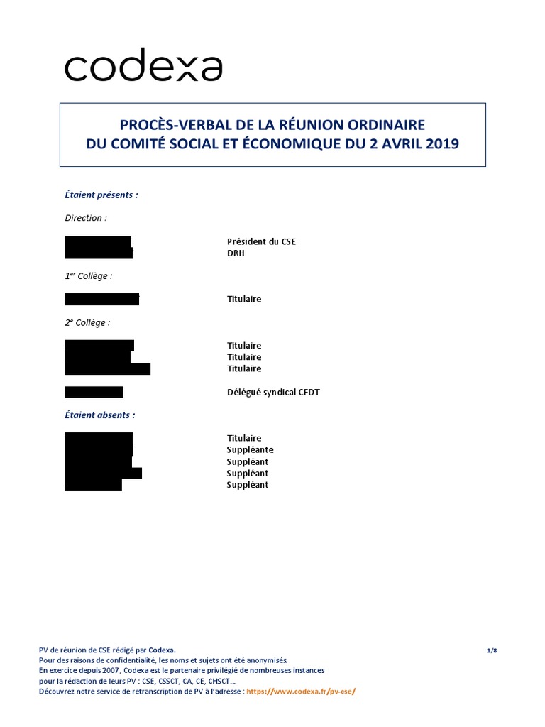 Exemple PV Cse Codexa | Download Free PDF | Business | Travail