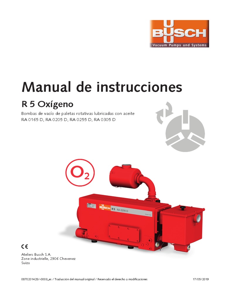 Busch Instruction Manual RA 0165 0305 D Oxygen Es 0870201428 0003 PDF ...