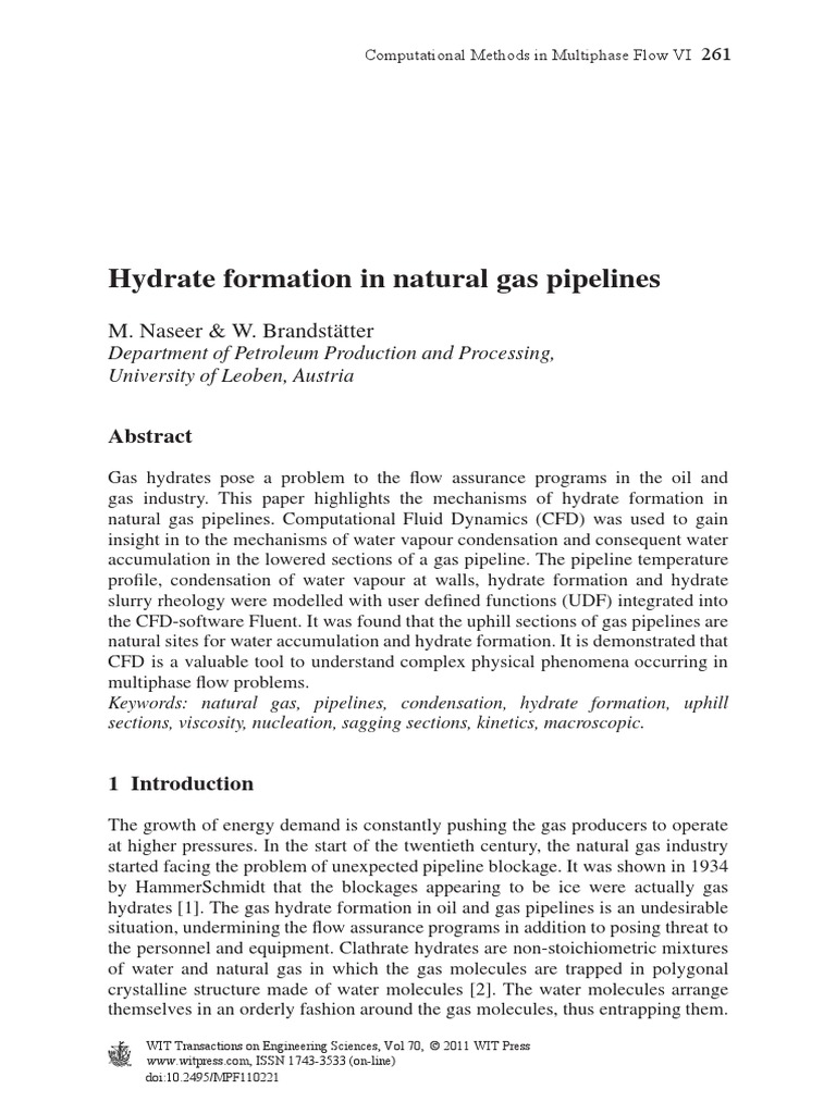Hydrate Formation in Natural Gas Pipelines | PDF | Gases | Fluid Dynamics