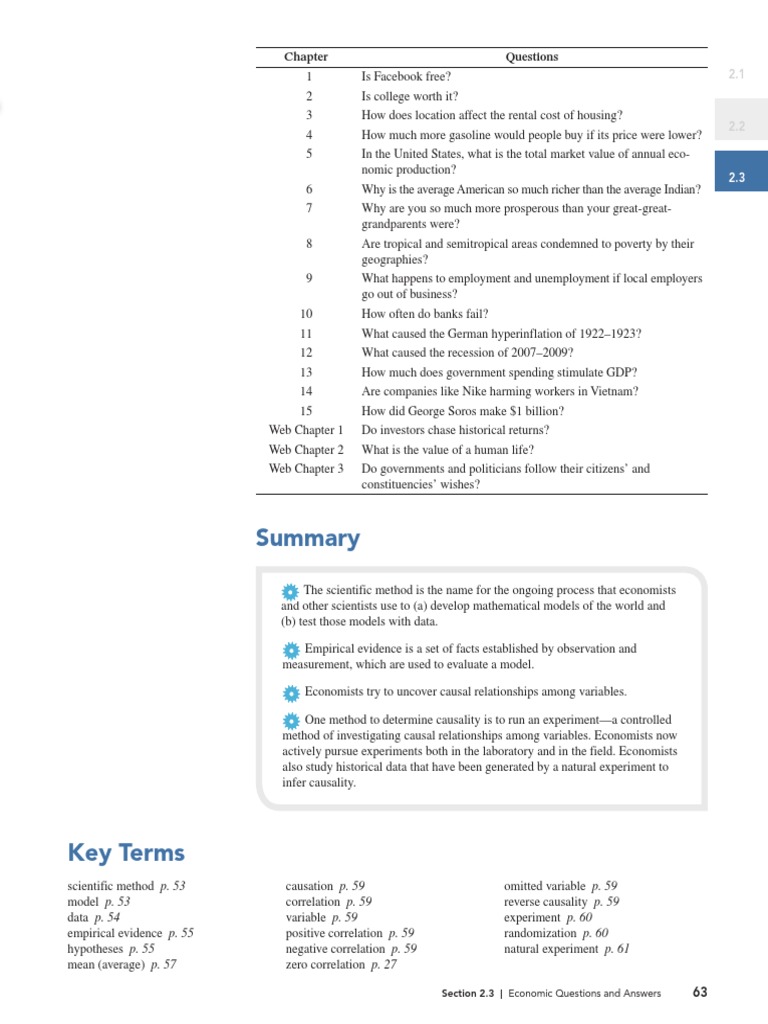 Questions: Section 2.3 - Economic Questions and Answers | PDF | Experiment | Causality