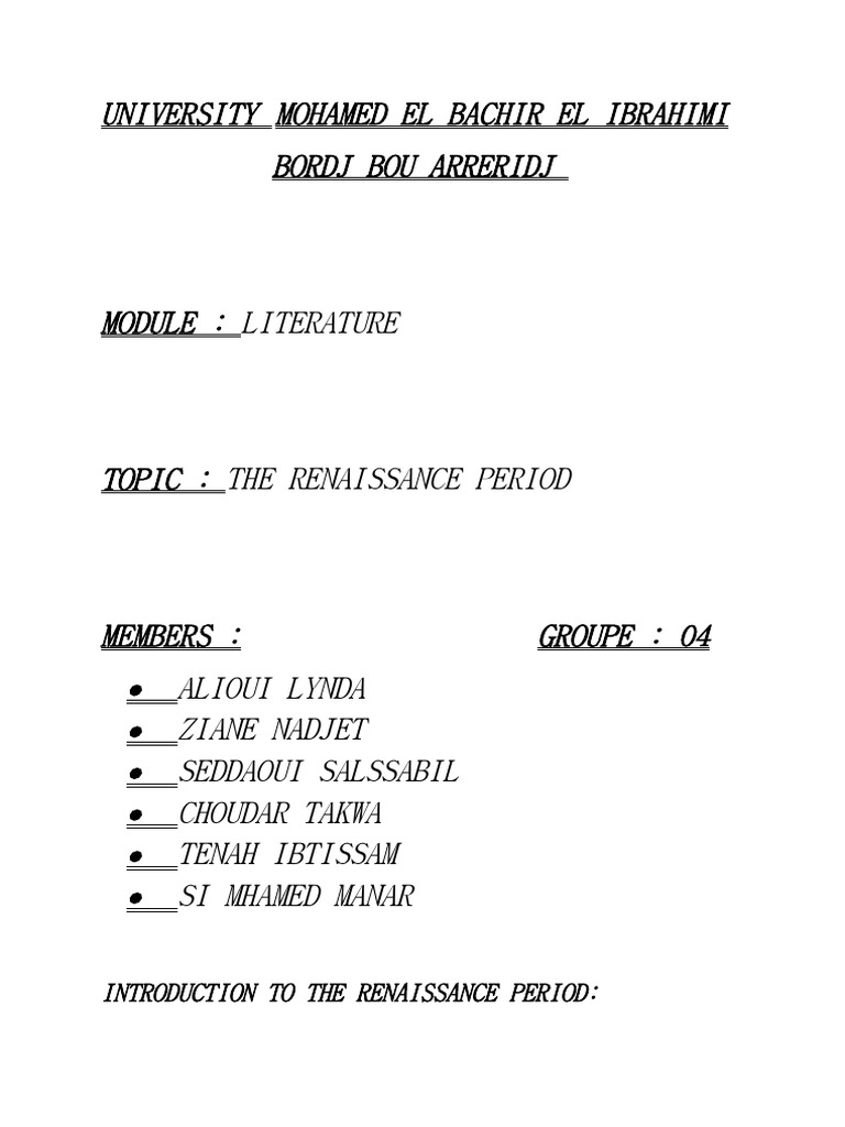 Introduction To The Renaissance Period | PDF | Renaissance | Poetry