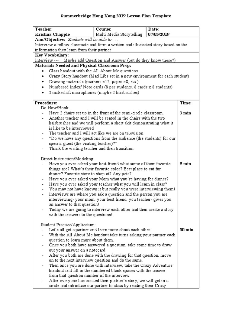LP1 KristinaChapple | PDF | Storytelling | Lesson Plan