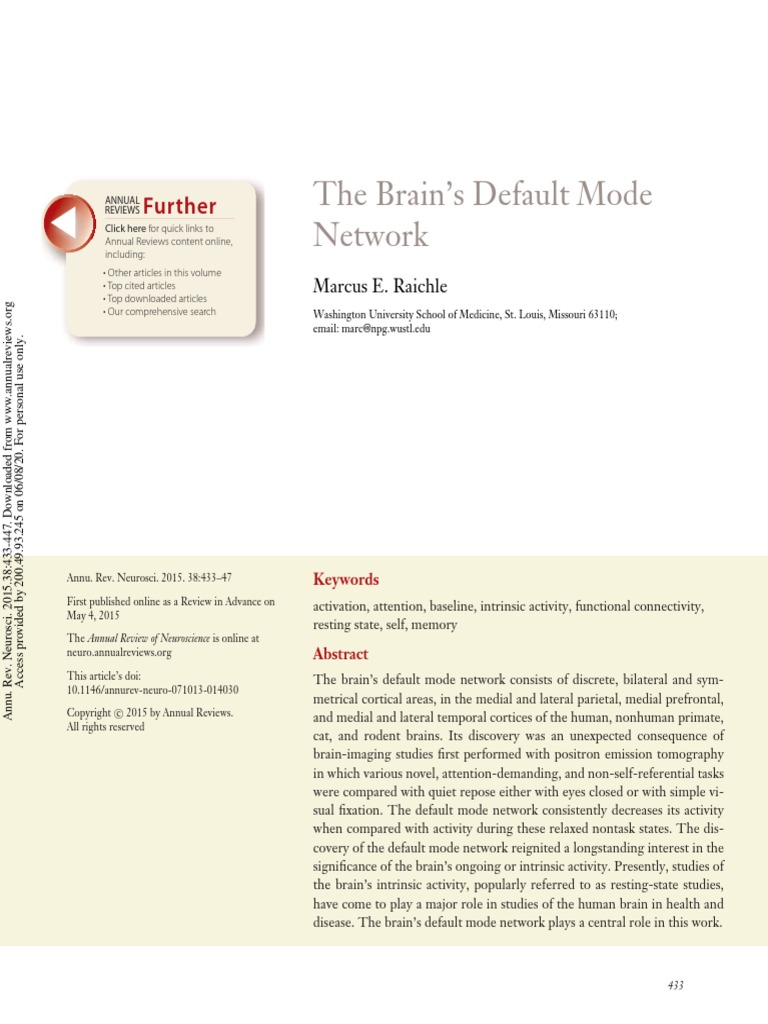 The Brain's Default Mode Network: Further | PDF | Cingulate Cortex | Brain