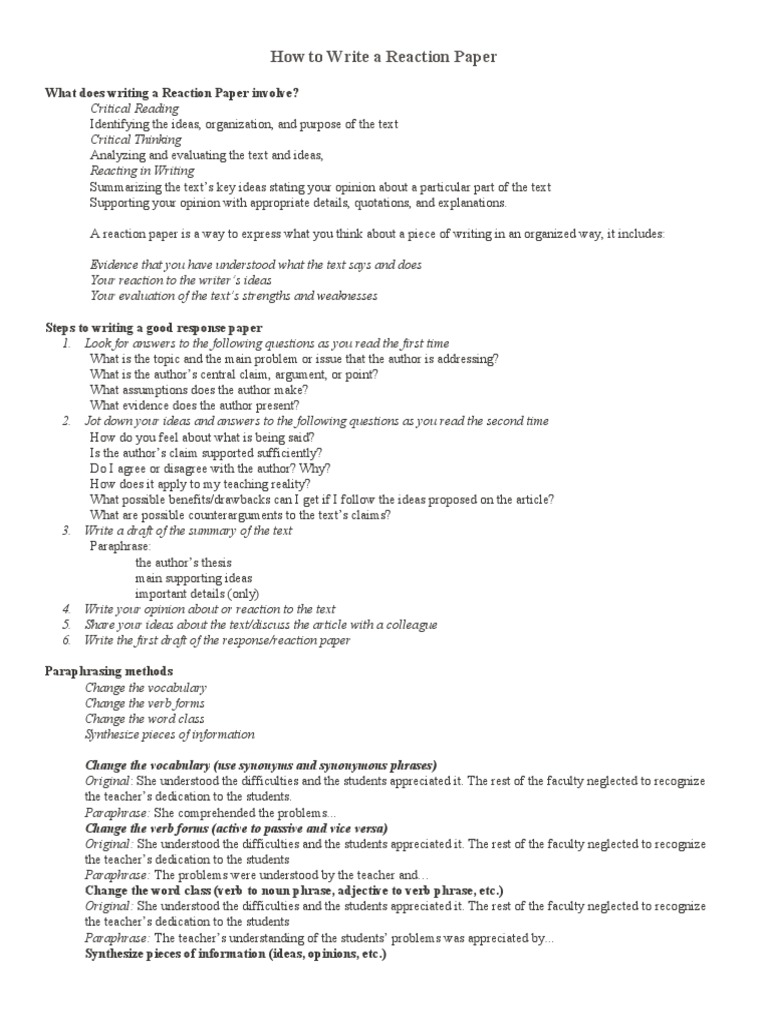 Starting a Reaction Paper Guide | PDF | Constructivism (Philosophy Of ...