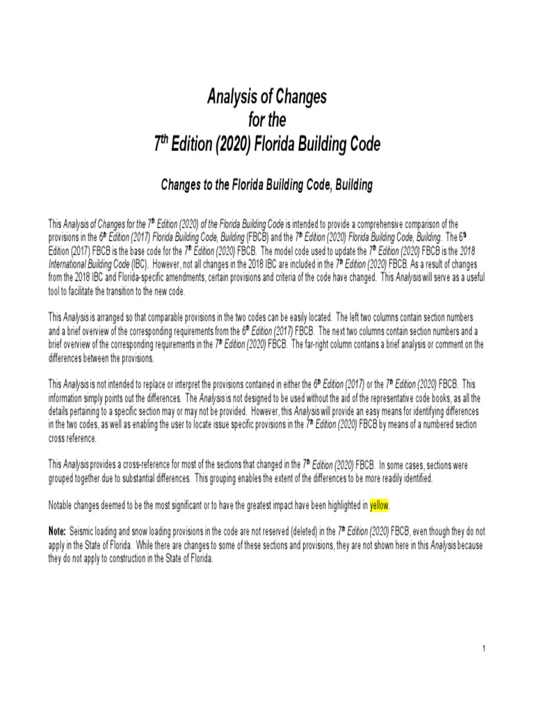 Analysis of Changes For The 7 Edition (2020) Florida Building Code ...