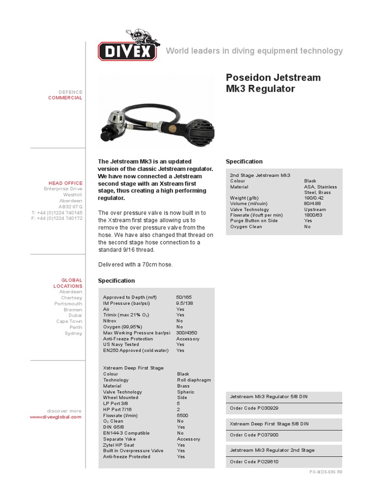Poseidon Jetstream Mk3 Regulator: World Leaders in Diving Equipment ...