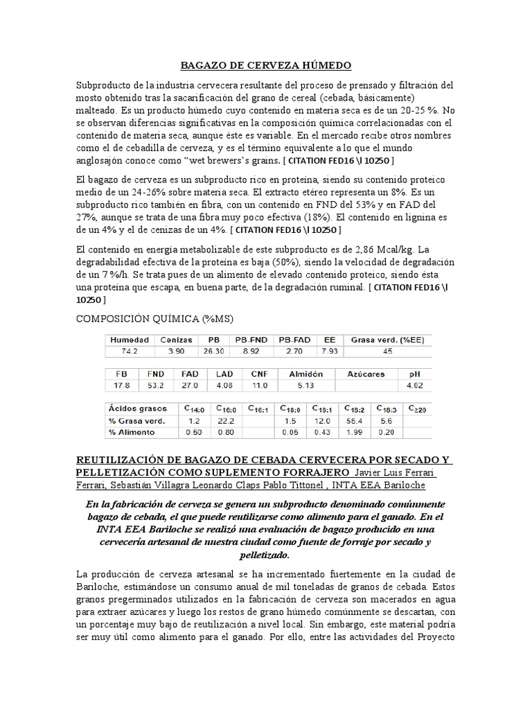 Bagazo de Cerveza Húmedo | PDF | Materiales | Química