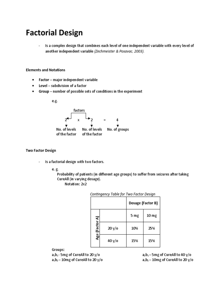 Factorial Design: Contingency Table For Two Factor Design | PDF