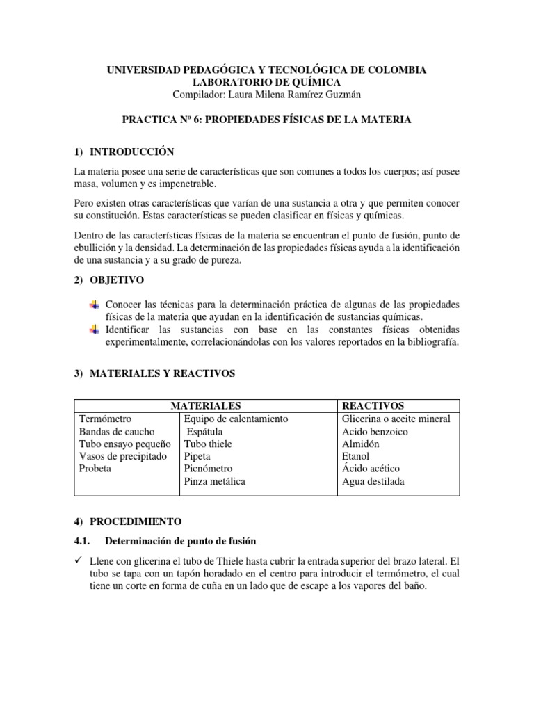 Propiedades Físicas de la Materia | PDF | Punto de fusion | Densidad