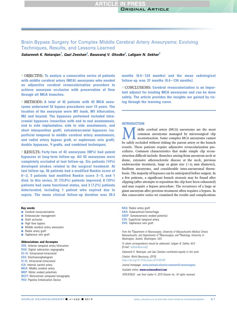Brain Bypass Surgery For Complex Middle Cerebral Artery Aneurysms ...