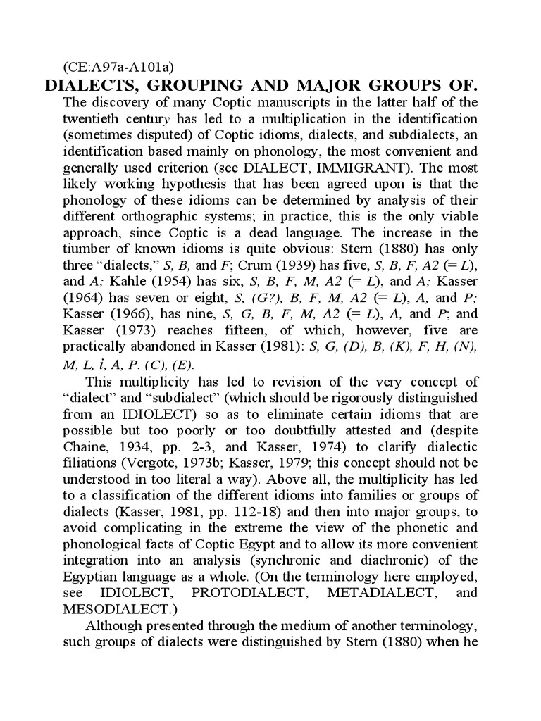 Coptic Dialect Grouping CCE | PDF | Sociolinguistics | Cognition