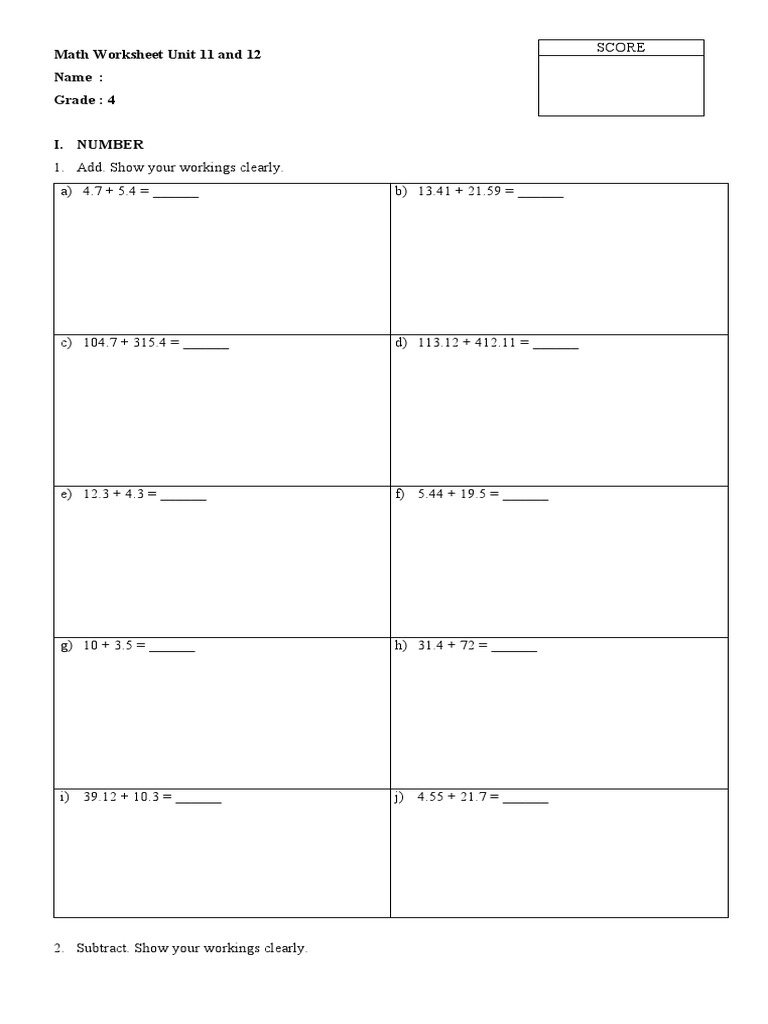 Grade 4 Math Unit 11 Worksheet | PDF