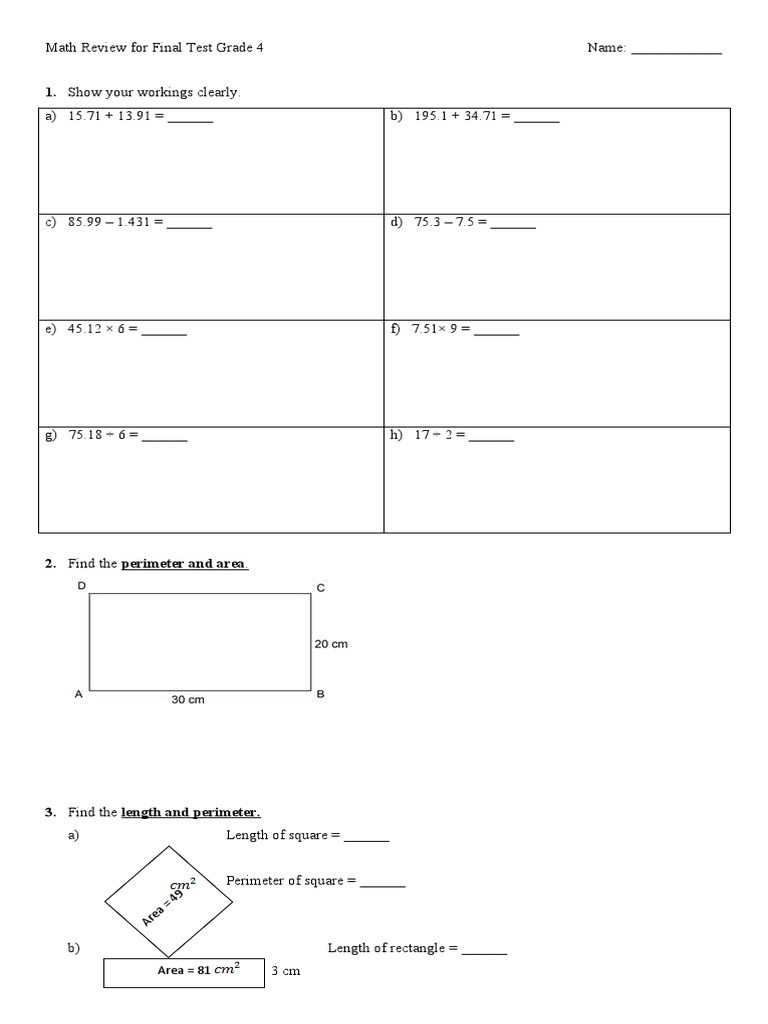 Grade 4 Math Review for Final Test | PDF | Teaching Mathematics