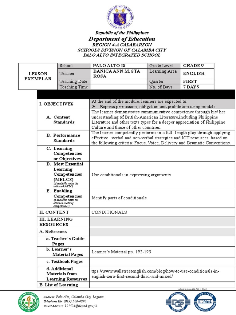English 9-Lesson Exemplar-Week 2 | PDF | Learning | Communication