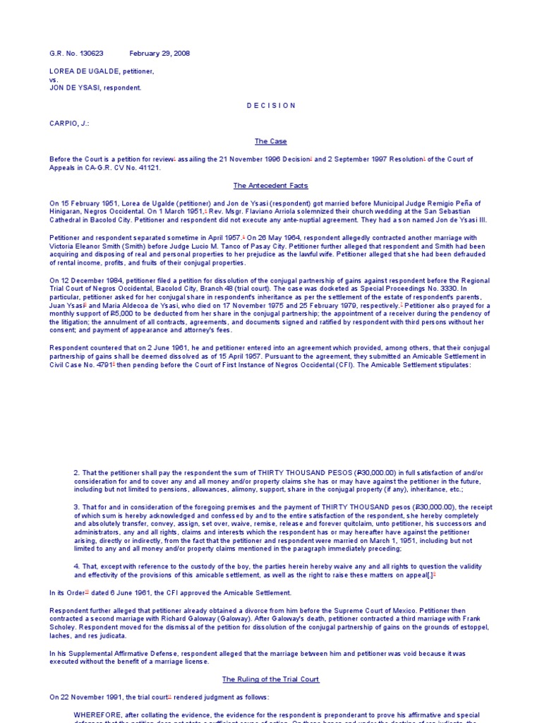 G.R. No. 130623 February 29, 2008 LOREA DE UGALDE, Petitioner, JON DE ...