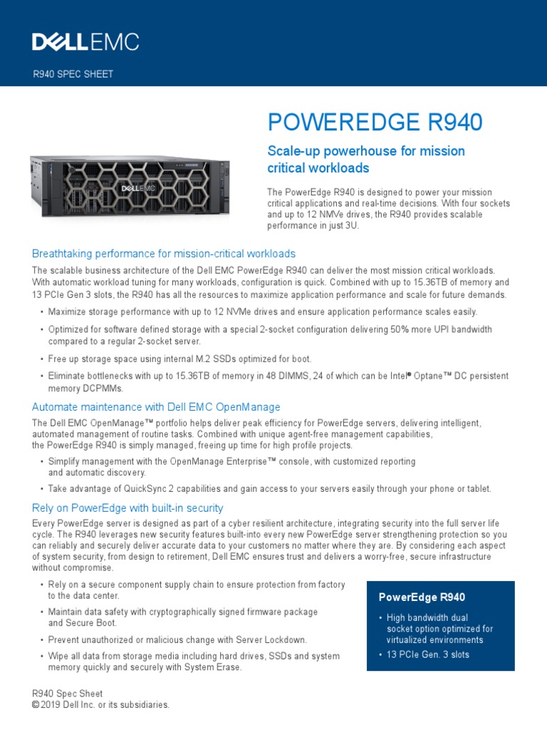 Poweredge r940 Spec Sheet | PDF | Solid State Drive | Digital Electronics