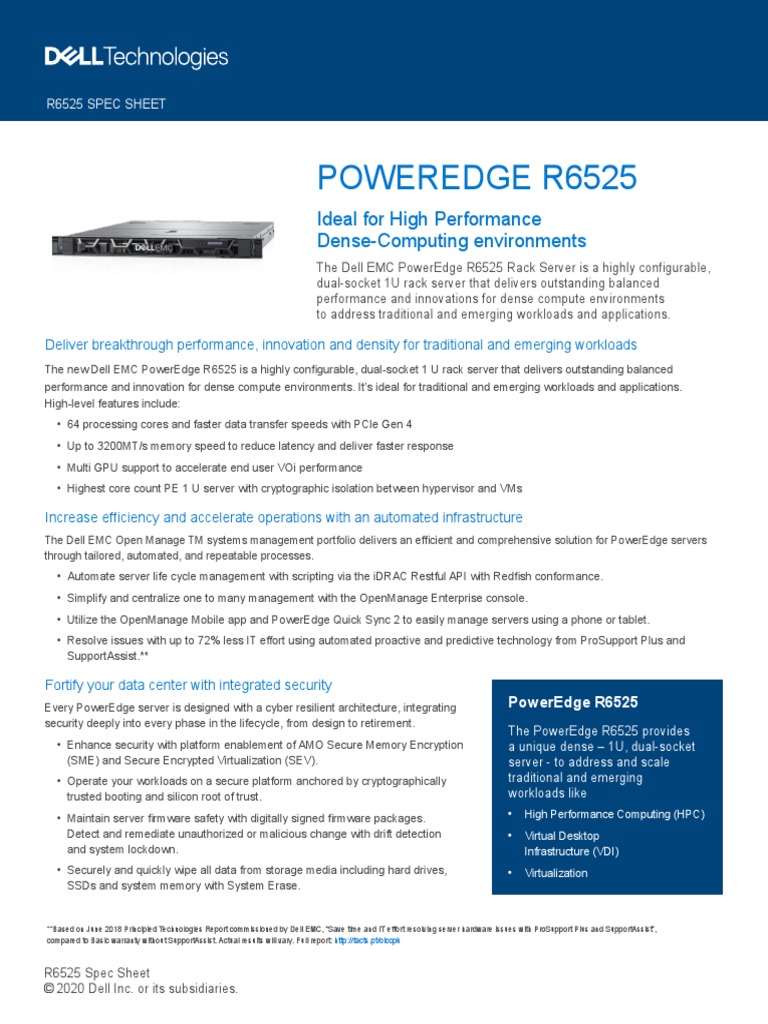 Poweredge r6525 Spec Sheet | PDF | Dell | Server (Computing)