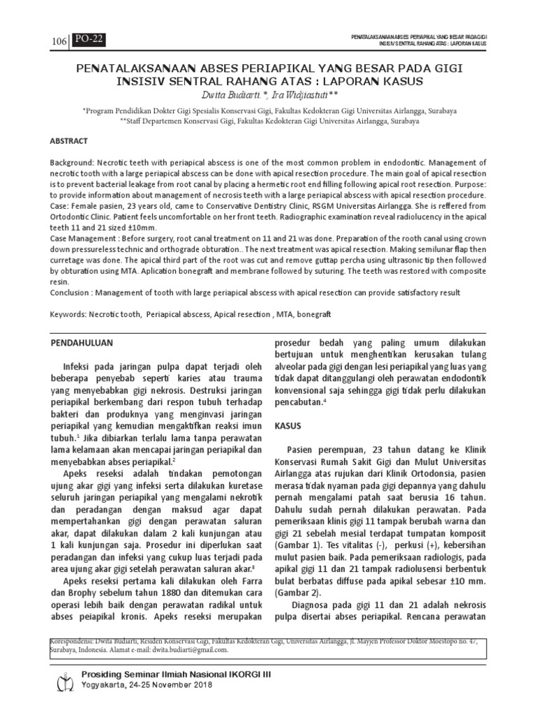 12 - Penatalaksanaan Abses Periapikal Yang Besar Pada Gigi | PDF ...
