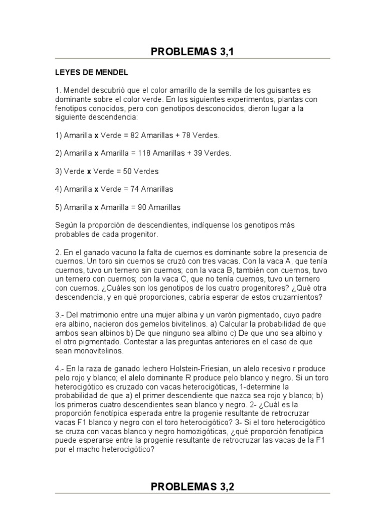 Problemas de Genética Mendeliana y Herencia | PDF | Dominancia ...