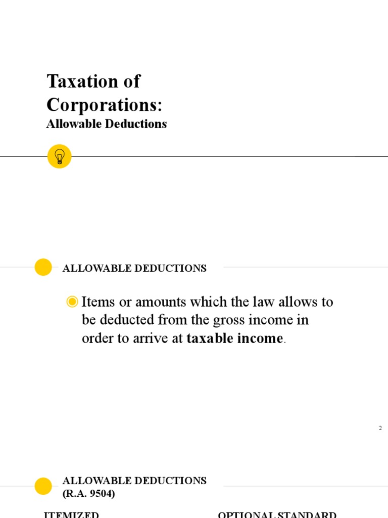 Taxation of Corporations:: Allowable Deductions | PDF | Tax Deduction ...