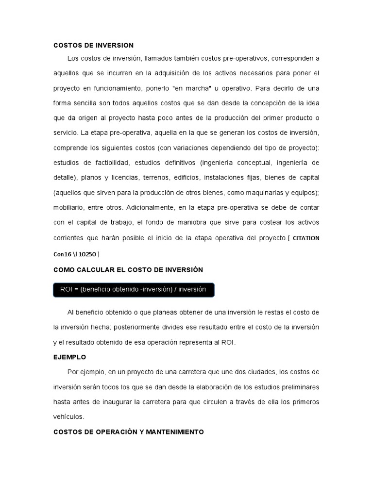 Costos de Inversion | PDF | Costo | Capital de trabajo