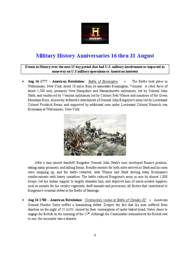 U.S. Military History Events: Aug 16-31 | PDF | Military | Military Science
