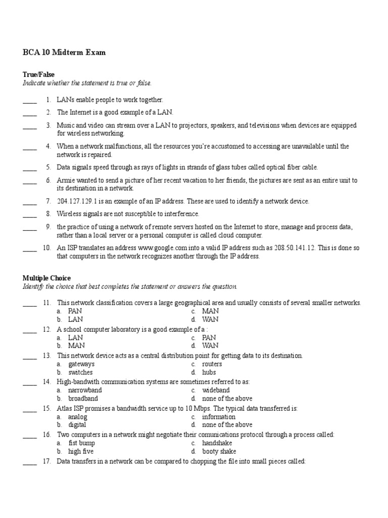 Bca 10 Midterms Networks | PDF | Computer Network | Port (Computer Networking)