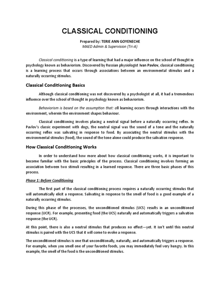 Understanding the Fundamentals of Classical Conditioning: A ...