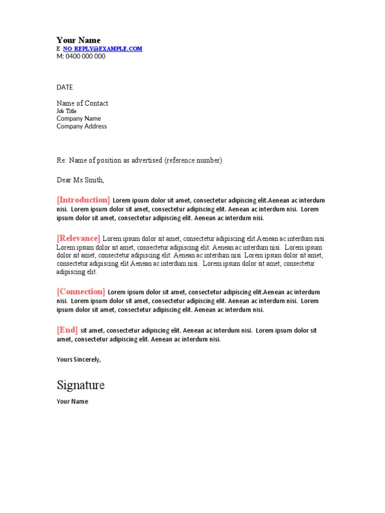 Job Application Cover Letter Template | PDF