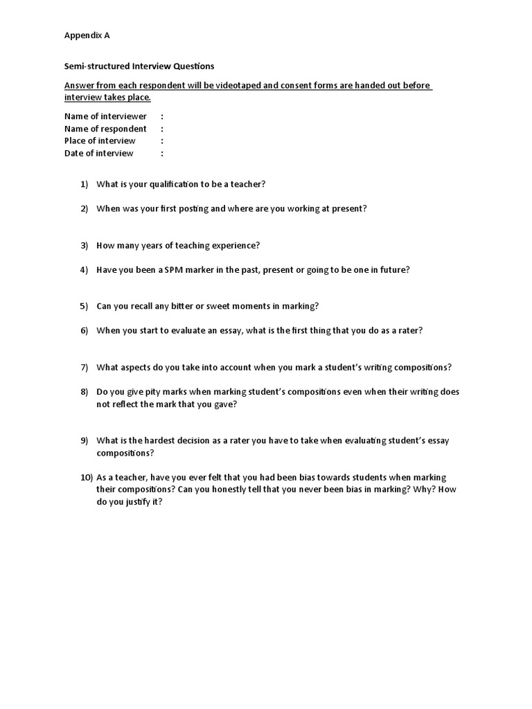 Semi-Structured Interview Questions | PDF | Consent | Interview