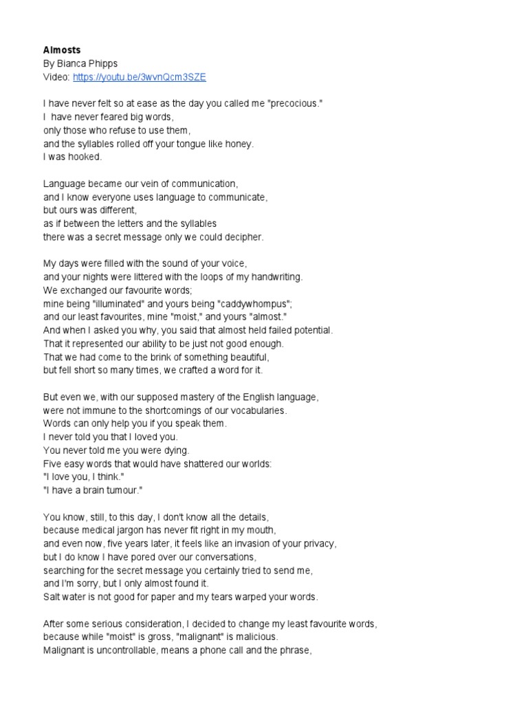 Almosts: A Poetic Farewell | PDF | Language Arts & Discipline | Poetry