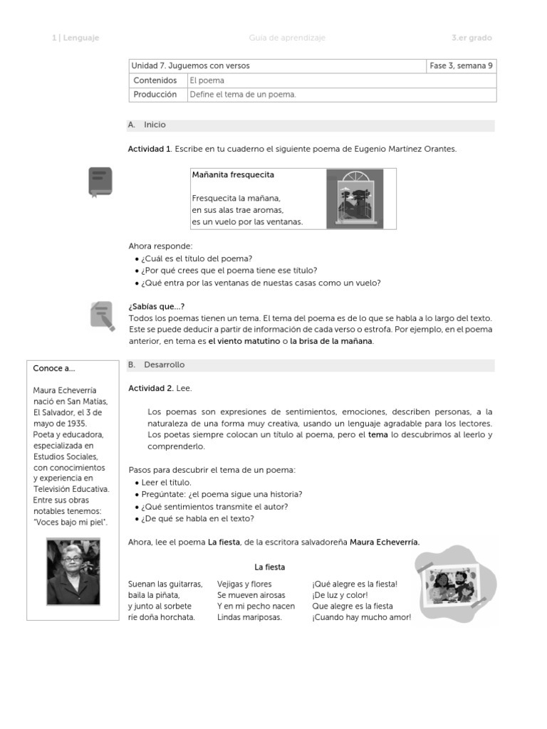 Guía de Poesía para Tercer Grado | PDF | Artes del Lenguaje y ...