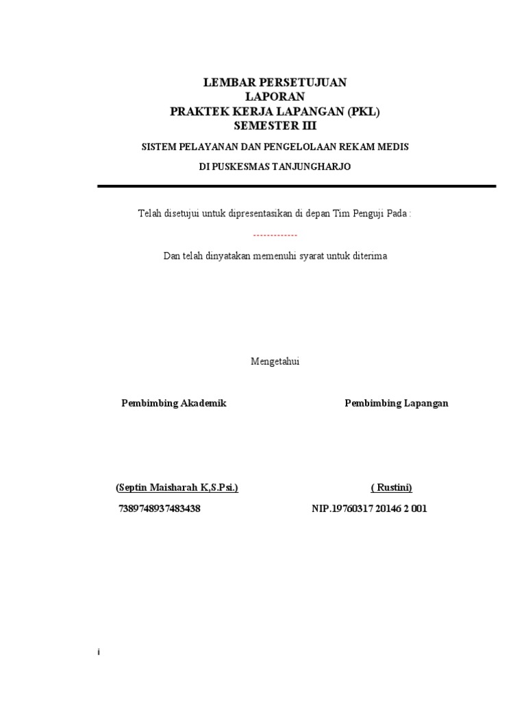 Lembar Persetujuan Dan Pengesahan Laporan PKL PKM Tanjungharjo | PDF
