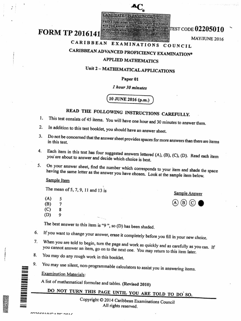 CAPE Applied Mathematics 2016 U2 P1 | PDF | Force | Mass