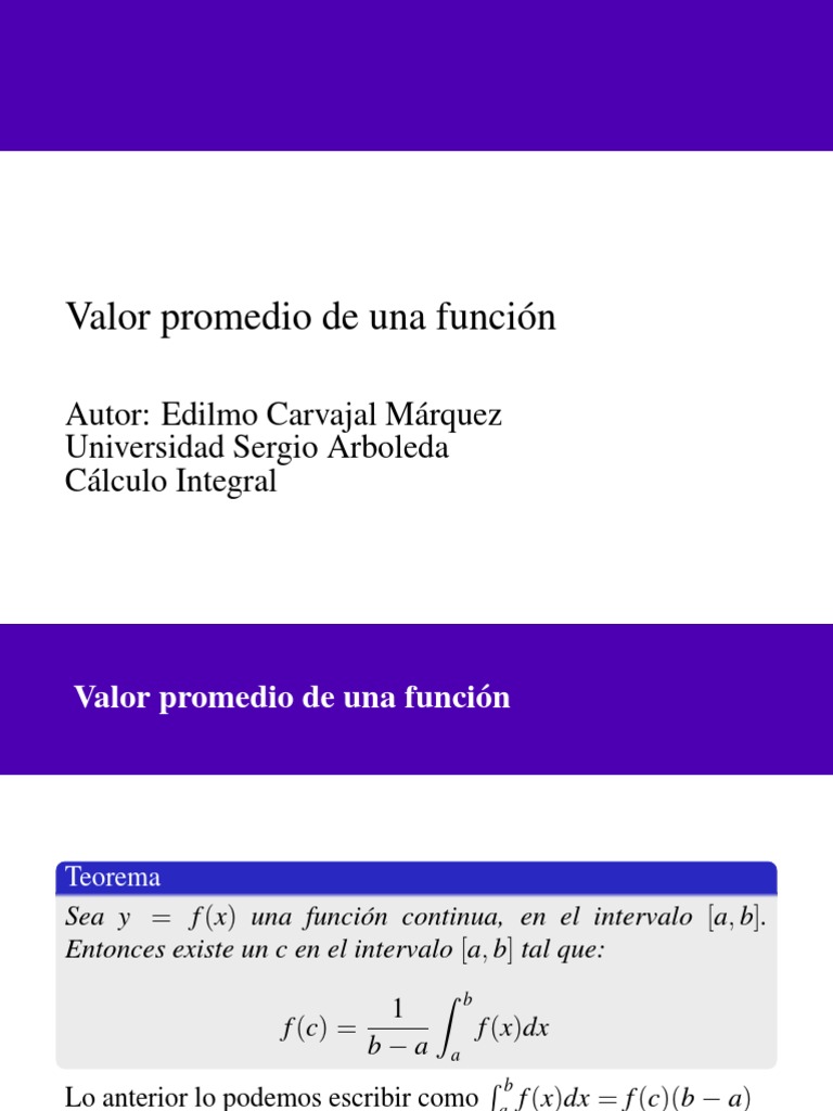 Valor Promedio Funciones y Ejemplos | PDF | Integral | Cálculo
