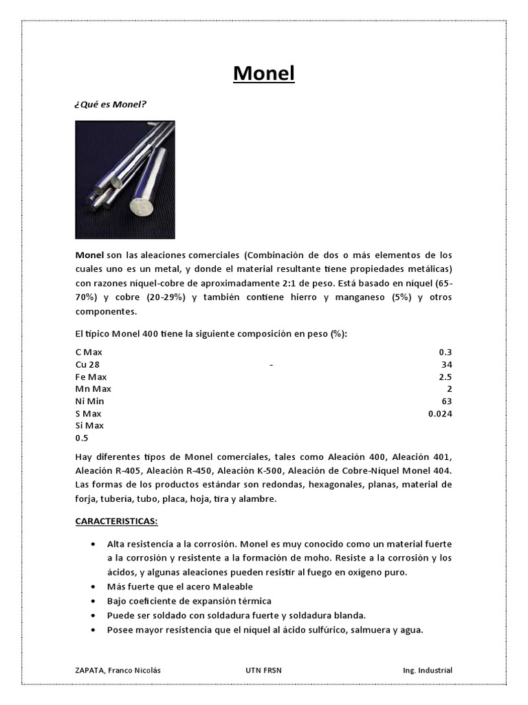 Monel | PDF | Aleación | Níquel