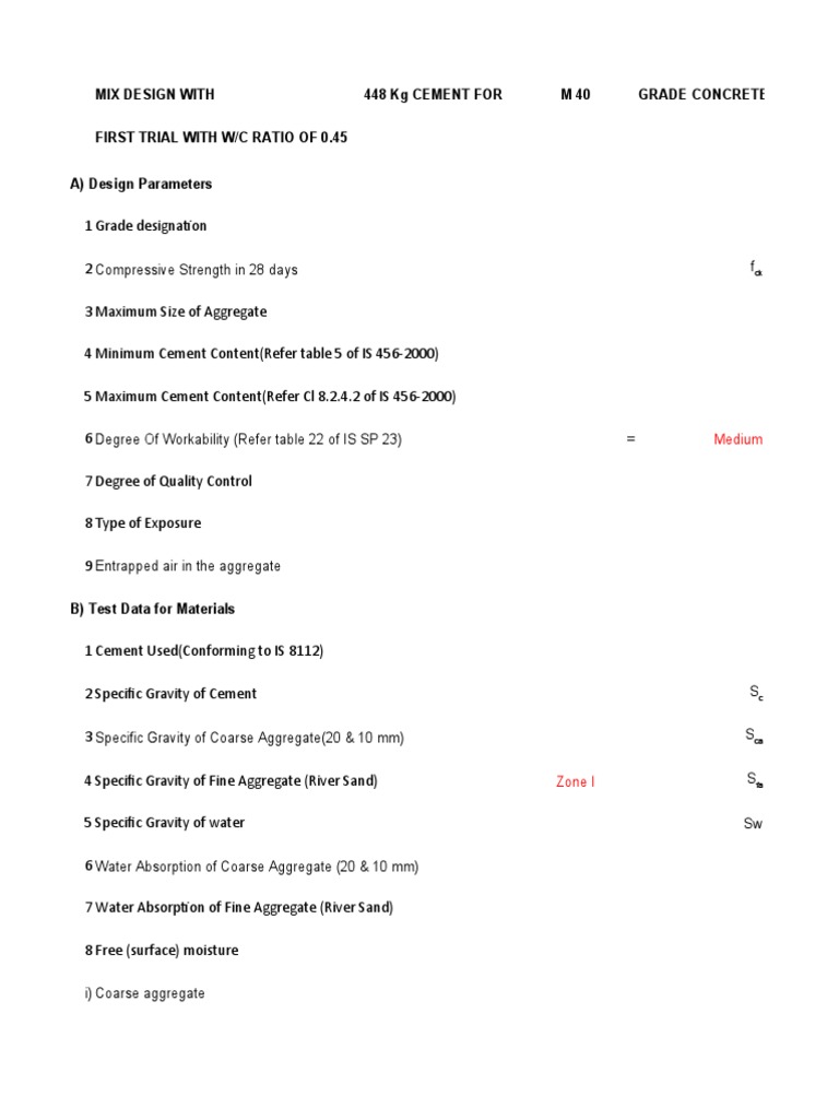 Mix Design For M 40 Grade Concrete | PDF | Construction Aggregate ...