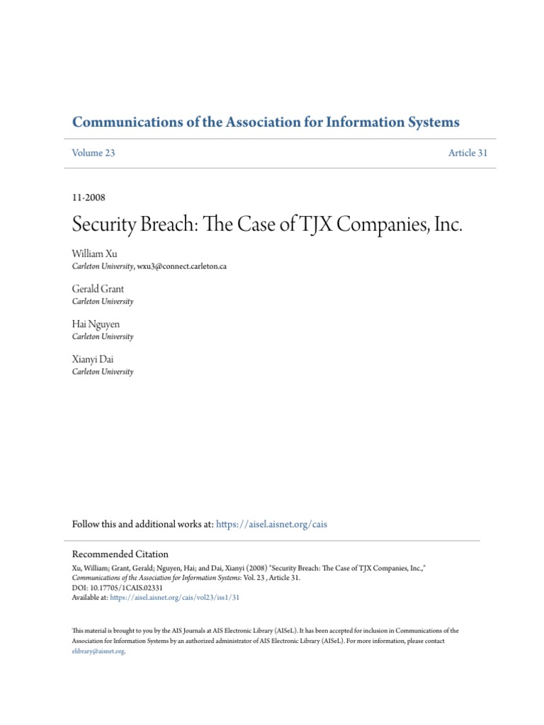 Security Breach: The Case of TJX Companies, Inc | Download Free PDF ...