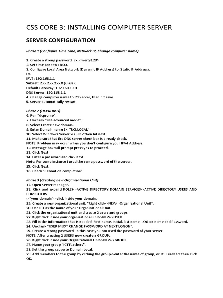 Css Core 3: Installing Computer Server | PDF | Ip Address | Domain Name ...