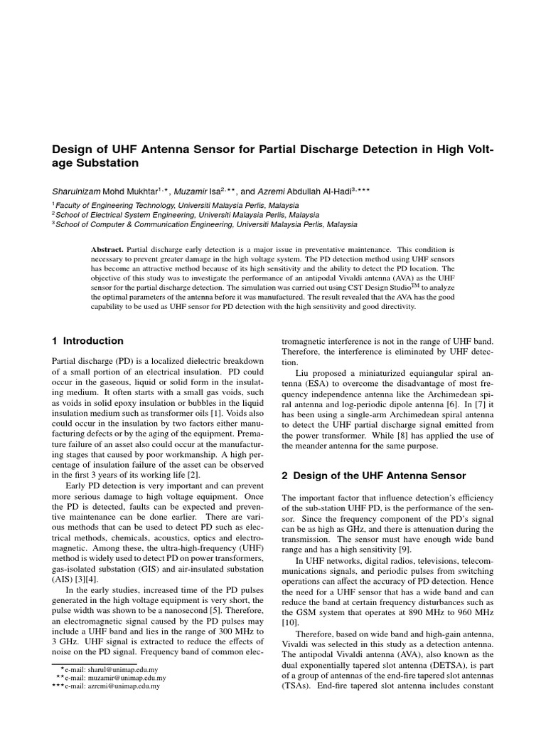 Design of UHF Antenna Sensor For Partial Discharge Detection in High ...