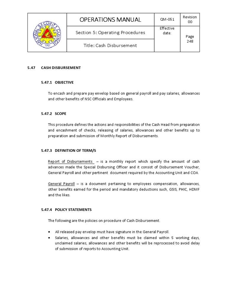Cash Disbursement Procedures Manual | PDF | Paycheck | Payroll