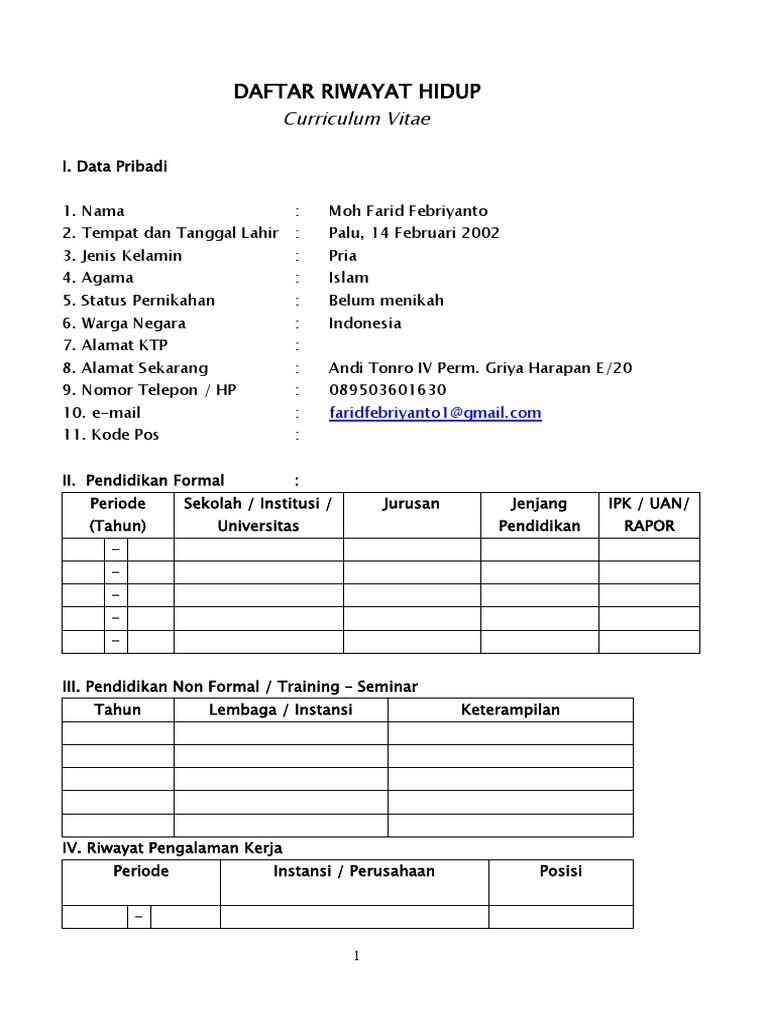 Contoh CV Kosong | PDF