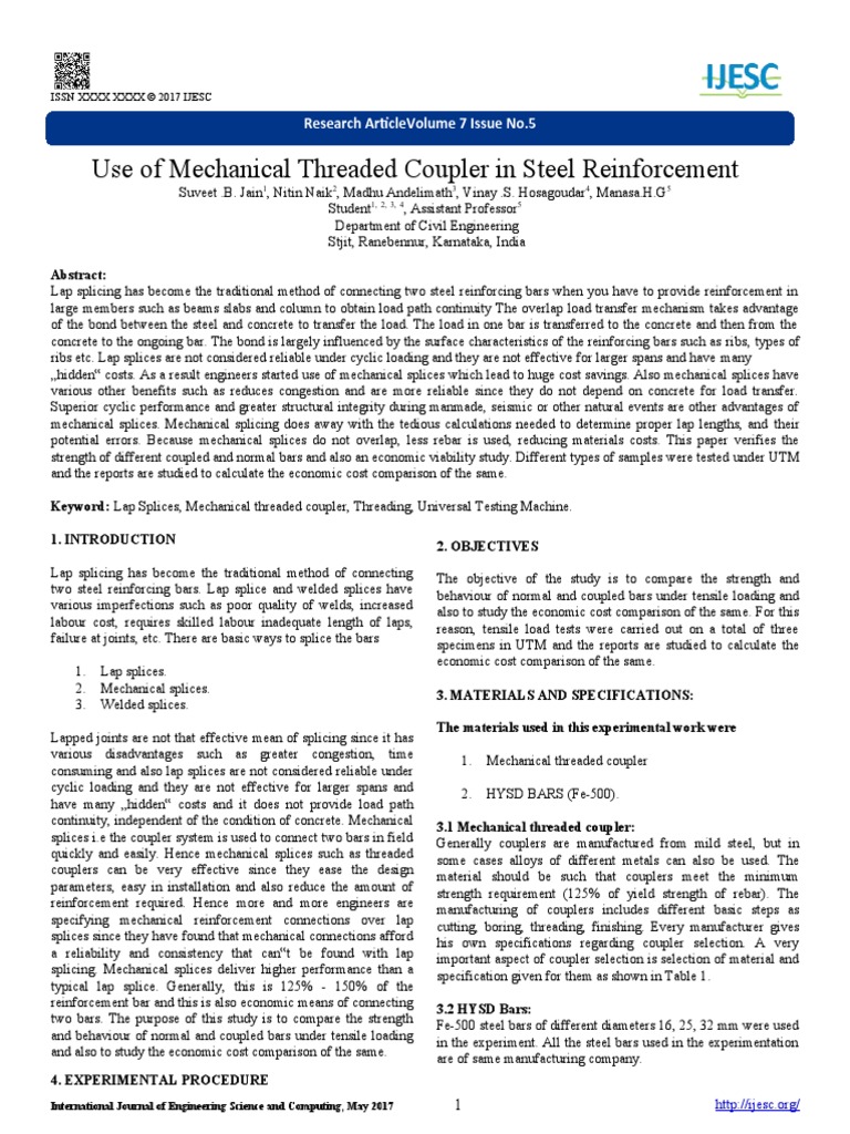 .Use of Mechanical Threaded Coupler in Steel Reinforcement | PDF ...